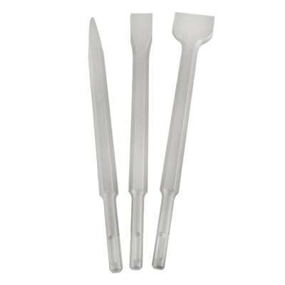 3pc SDS Plus Chisel Set 15mm Hex Shank Point / Flat Head 20 & 40mm ...