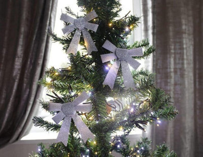 3pc Silver Glitter Bow Christmas Tree Set