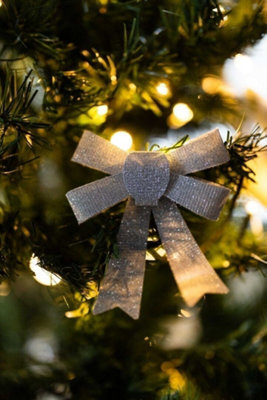 3pc Silver Glitter Bow Christmas Tree Set