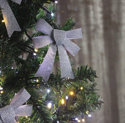 3pc Silver Glitter Bow Christmas Tree Set
