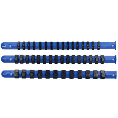 3pc Socket Storage Holder Organiser Plastic Rails 1/4 3/8 1/2 Sockets ...