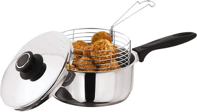 3pc Stainless Steel Chip Pan Fryer Pot With Lid & Basket 20cm ...