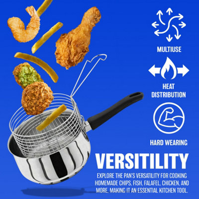3pc Stainless Steel Chip Pan Fryer Pot With Lid & Basket 20cm ...