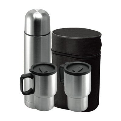 3pc Stainless Steel Flask Set with Carrying Case | DIY at B&Q