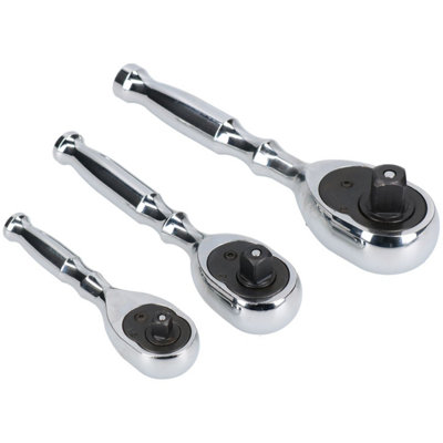 3pc Stubby Ratchet Socket Driver Set 72 Teeth Quick Release 1/4" 3/8" 1 ...