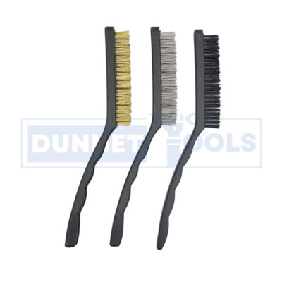3pc Wire Brush Set 9" Long Steel Brass Nylon DIY Metal Rust Remover