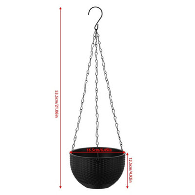 3Pcs Black Decorative Hanging Round Plastic Plant Pot Set with Drainage ...