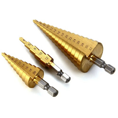 3PCS Large HSS Steel Step Cone Drill Titanium Bit Set +Hole Cutter 4-12 ...