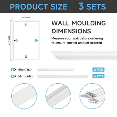 3pcs Waterproof Self-Adhesive Pre-Cut Wall Panel Frame Set