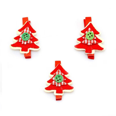 3pcs Wooden Peg Mini Tree Shape Clips Colourful Christmas Decorations ...