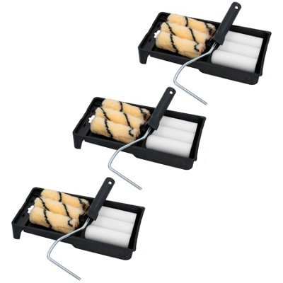 3pk 4 inch Mini Roller Tray Kit for Gloss Emulsion Paints 6 Sleeves ...