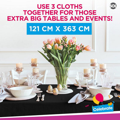 3pk Black Table Cloth Party 121 x 121cm, Disposable Black Plastic Table ...