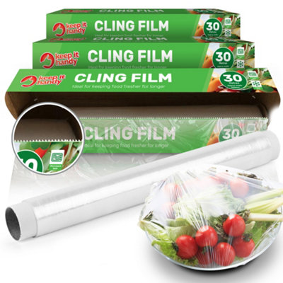 3PK CLING FILM FOR FOOD 90M X 30CM, CATERING CLING FILM DISPENSER AND ...