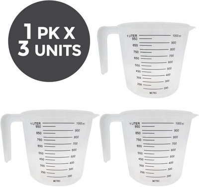 3pk Plastic Measuring Jugs 1 Litre, Plastic Measuring Jug for Kitchen ...