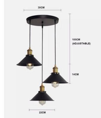 3way Pendant Light Fixtures Hanging Pendant Lighting Ceiling Lamp E27 Black