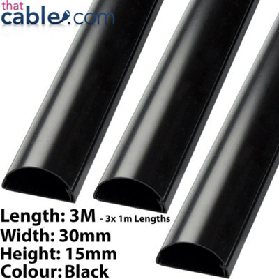 3x 1m (3m) 30mm x 15mm Black HDMI Optical AV PC Cable Trunking Conduit ...
