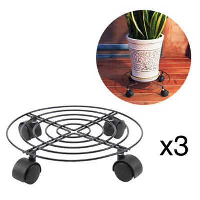 3x 27cm Round Plant Pot Caddy Black Patio Pot Mover With Castor Wheels
