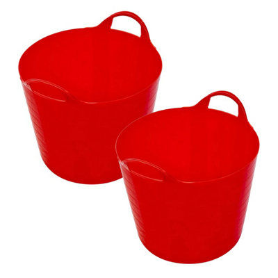 3x 40 Litre Strong Robust Red Coloured Flexible Tubs For Multi Purpose ...