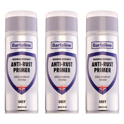 3x Bartoline Anti-Rust Primer Quick Dry Metal Paint Grey Topcoat ...
