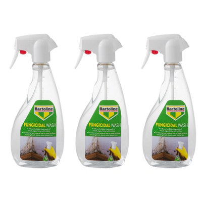 3x Bartoline Fungicidal Wash Mould Algae Lichen Cleaner Remover Spray 500mL