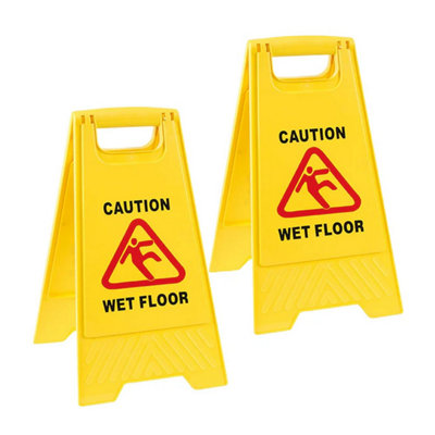 3x Double sided Bright Yellow Plastic Wet Floor Cleaning In Progress 'A ...
