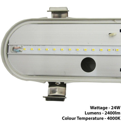3x IP65 LED Batten Ceiling Light Fitting 4FT 24W 2400lm 4000K Non ...