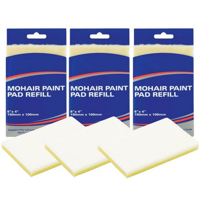 3x Mohair Foam Paint Pad Refill 150mm x 100mm 6 x 4 Inch Decorating