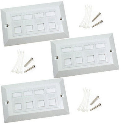 3x Quad CAT6 Data Wall Outlet Face Plate 4 Port RJ45 Ethernet Network ...