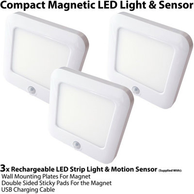 3x Rechargeable Magnetic LED Square Light & PIR Motion Sensor ...