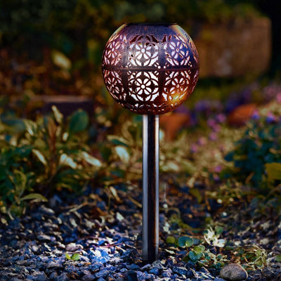3x Solar Powered Orb-Shaped Filigree Stake Lights Weather Resistant ...