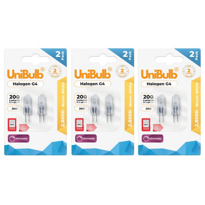 3x UniBulb Halogen G4 Capsule 200lm 20W 2800K (Warm White) Light Bulb ...