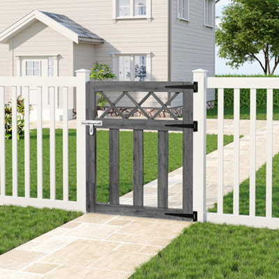 3x2.5ft Outdoor Grey Cross Top Garden Wooden Gate Fence Gate Yard Patio ...