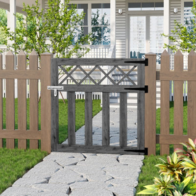 3x3ft Outdoor Grey Cross Top Garden Wooden Gate Fence Gate Yard Patio ...