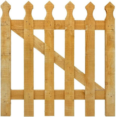 3x3ft Wooden Tulip Garden Gate, Decorative Round Top Picket Fence Gate