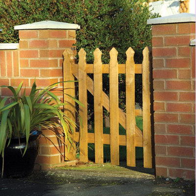 3x3ft Wooden Tulip Garden Gate, Decorative Round Top Picket Fence Gate