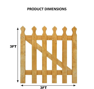 3x3ft Wooden Tulip Garden Gate, Decorative Round Top Picket Fence Gate