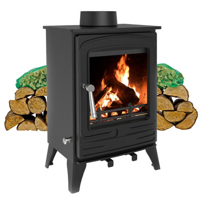 4.2kW Steel Eco Multifuel Stove + Firewood Starter Kit | DIY at B&Q