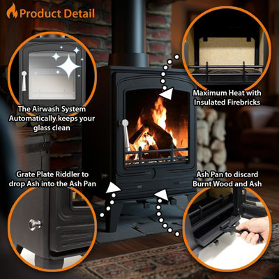 4.2kW Steel Eco Multifuel Stove + Firewood Starter Kit | DIY at B&Q