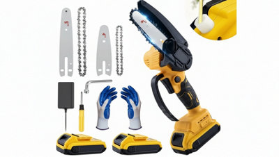 4/6 Inch Cordless Mini Chainsaw Electric Wood Cutter With 2 Batteries