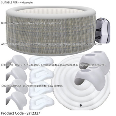 4-6 Person Inflatable Garden Hot Tub, Smart Pump & Accessories Set ...