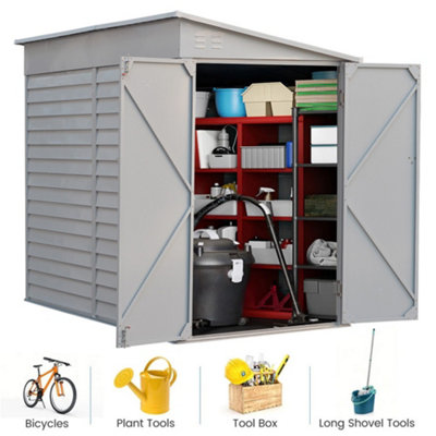 4.6x9 ft White Waterproof Outdoor Metal Garden Storage Shed Tool ...