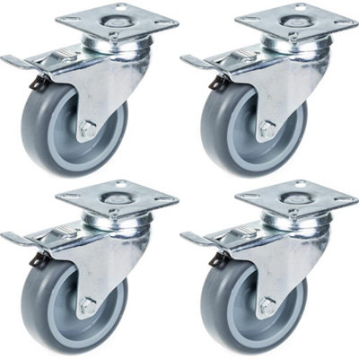 4 - 75mm castors Non Marking Grey Rubber braked castors Heavy Duty