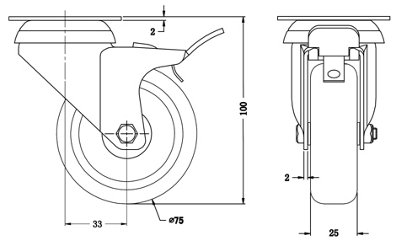 4 - 75mm castors Non Marking Grey Rubber braked castors Heavy Duty
