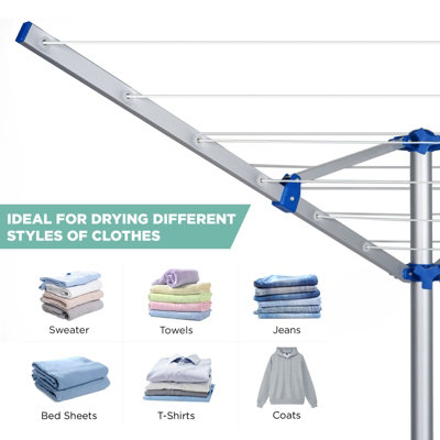 4 ARM FOLDABLE CLOTHES AIRER DRYING RACK - FREE STANDING ROTARY WASHING ...
