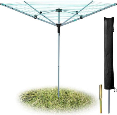 4 Arm Rotary Airer Outdoor Washing Line Clothes Dryer Free Ground Spike ...