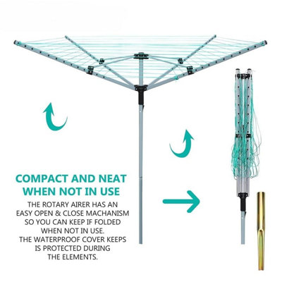 4 Arm Rotary Airer Outdoor Washing Line Clothes Dryer Free Ground Spike ...