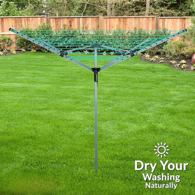 4 Arm Rotary Airer Outdoor Washing Line Clothes Dryer Free Ground Spike ...