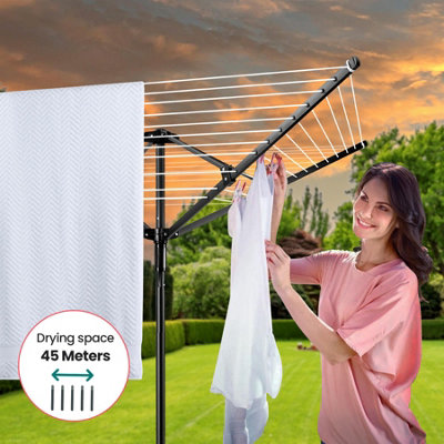 4 Arm Rotary Washing Line 45M Clothes Airer And Cover