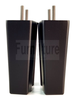 4 Black Solid Wood Furniture Legs Square Settee Feet 150mm High Sofa ...