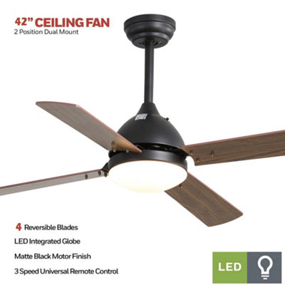 4 Blade Brown Adjustable Lighting Ceiling Fan with Remote Control 42 ...